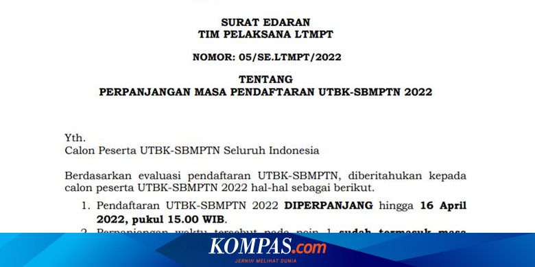 Pendaftaran UTBK SBMPTN 2022 Diperpanjang, Ini Ketentuan dari LTMPT