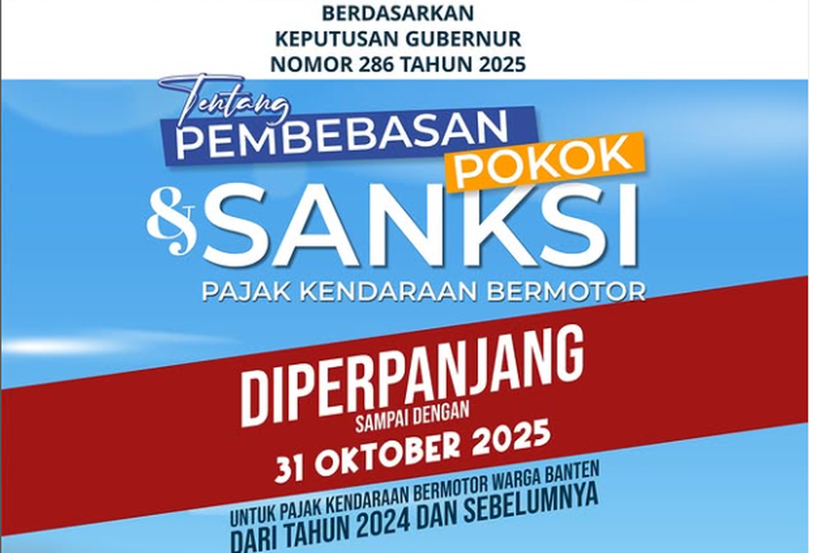 Pemutihan Pajak Banten Diperpanjang hingga Oktober 2025, Cek Syarat dan Cara Daftarnya