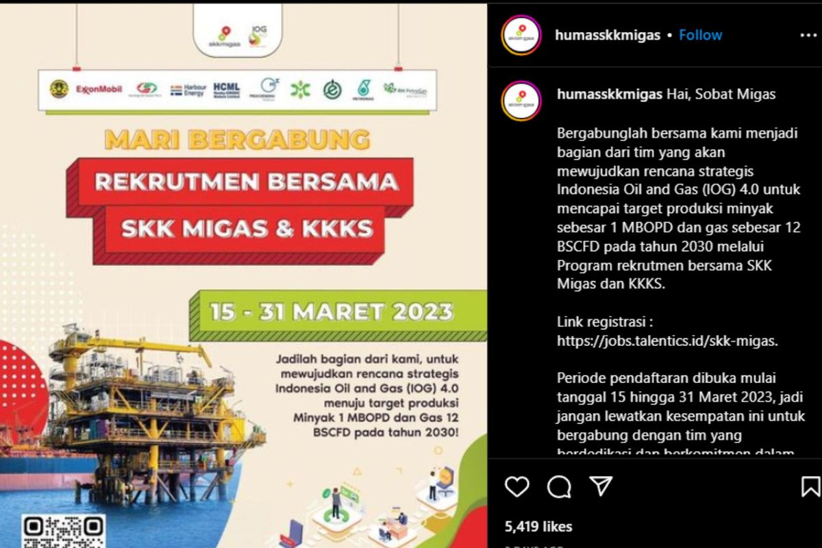 Syarat dan Cara Daftar Lowongan Kerja SKK Migas, Ditutup 31 Maret 2023