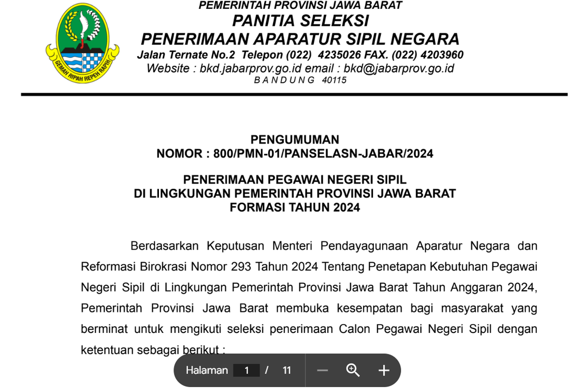 Syarat Daftar CPNS Pemprov Jabar 2024, Ada 899 Formasi Tenaga Kesehatan dan Teknis