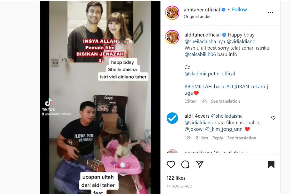 Aldi Taher Beri Selamat Ultah ke Sheila Dara, Ajak Main Film Bisikan Jenazah 2