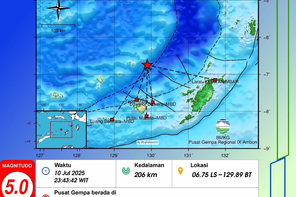 Gempa M 5,0 Guncang Maluku Barat Daya Tak Berisiko Tsunami