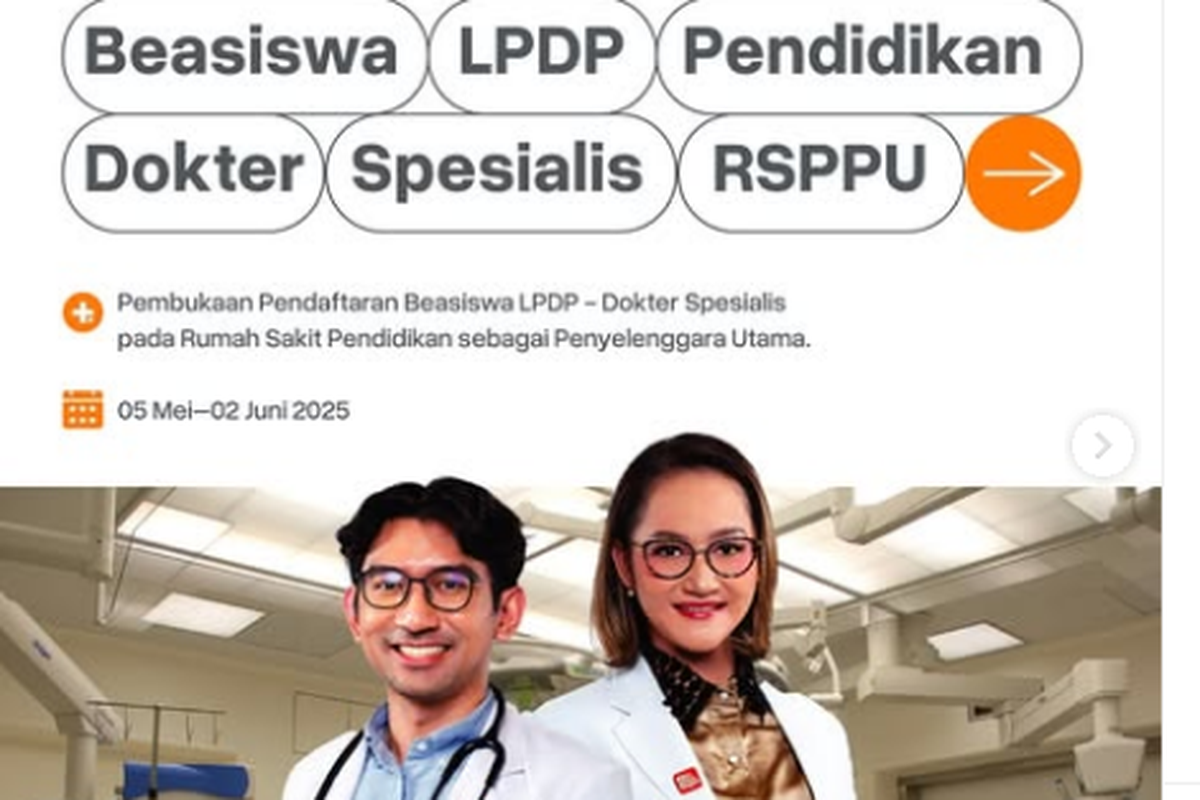 Beasiswa LPDP Dokter Spesialis RSPPU Dibuka, Cek Syarat Lengkap dan Jadwalnya