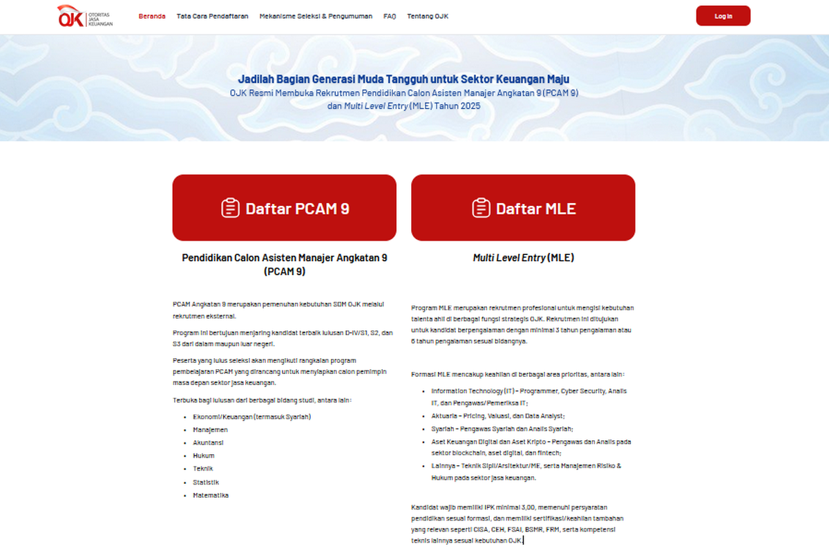 Mau Berkarier di OJK? Rekrutmen PCAM 9 dan MLE 2025 Sudah Dibuka, Ini Cara Daftar dan Syaratnya
