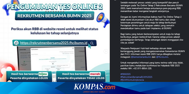 Hasil Tes Online Tahap 2 RBB BUMN 2025 Diumumkan, Ini Cara Ceknya