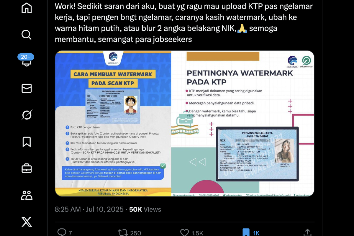 Ramai Saran Kasih Watermark KTP Saat Lamar Kerja, Bolehkah?