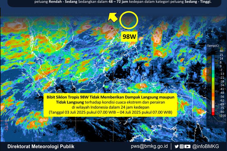 BMKG Deteksi Bibit Siklon Tropis 98W, Akankah Berdampak pada Cuaca Indonesia?