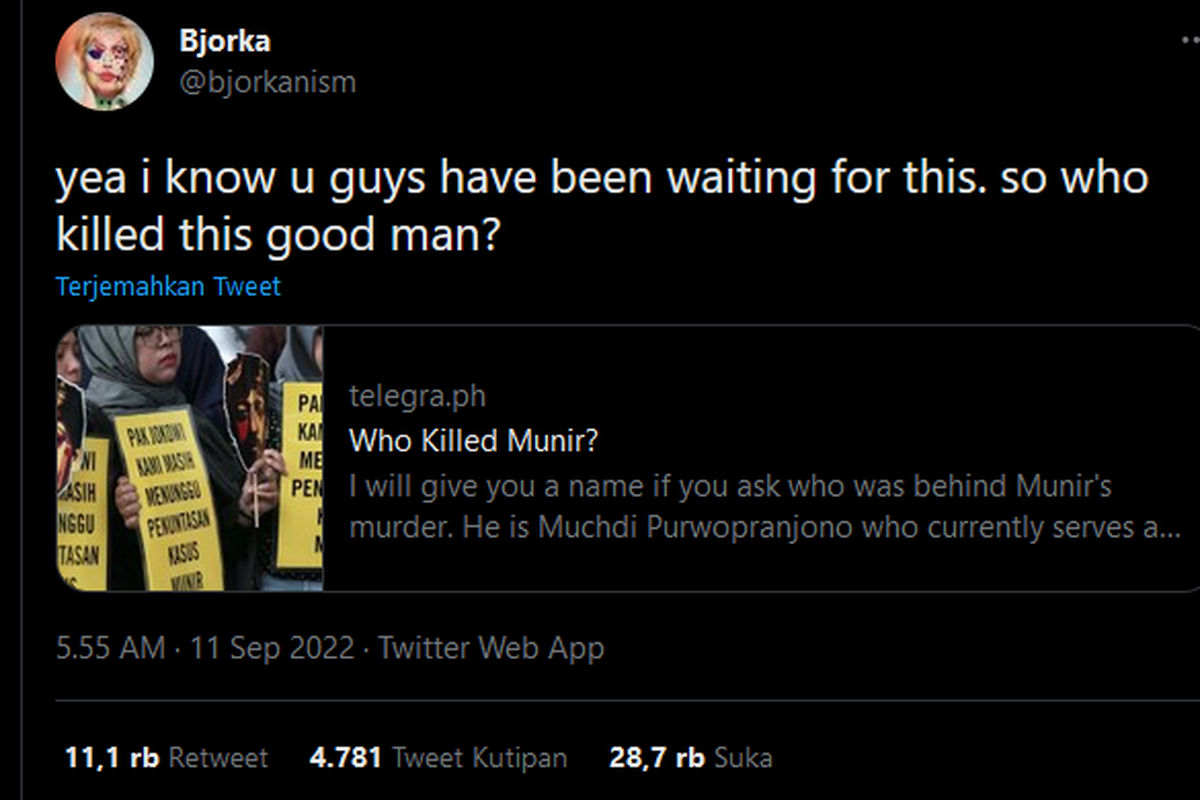 Bjorka Klaim Ungkap Pembunuh Munir, Begini Kronologi dan Investigasi ...