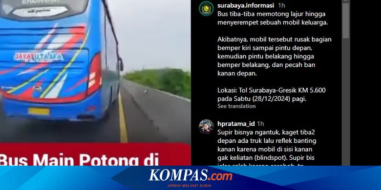 Video Bus PO Jaya Utama Memotong Jalur hingga Menyerempet Mobil