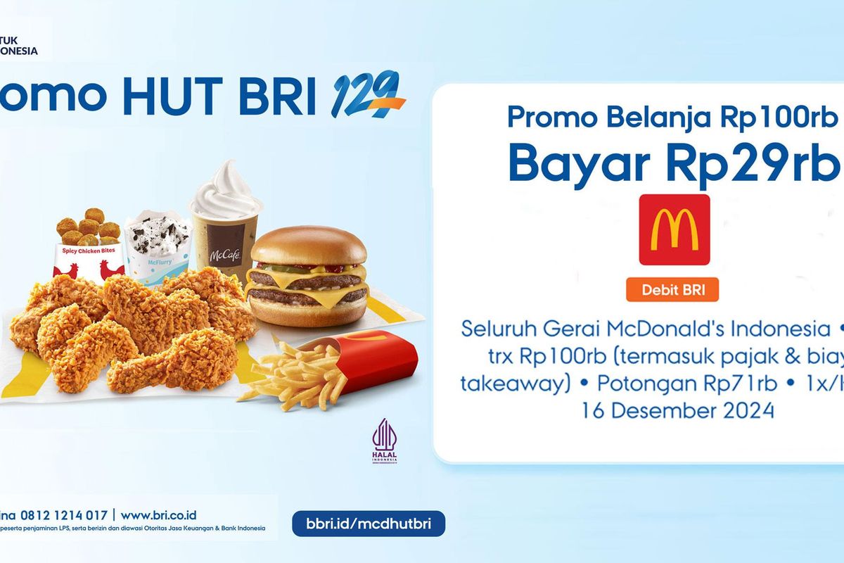 Promo BRI McD Hari Ini Diskon Rp 71.000 Khusus Nasabah BRI