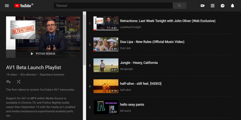 YouTube Uji Coba Format Video AV1