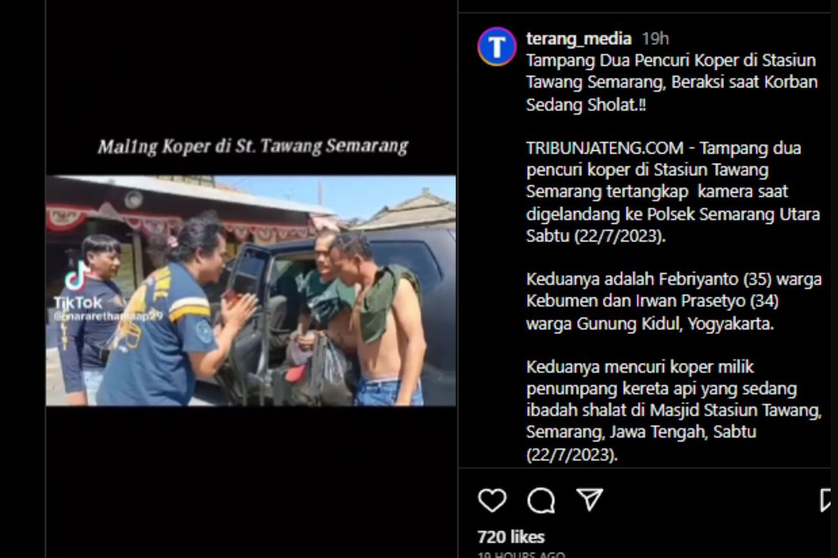 Momen Polisi Ucapkan "Selamat Datang" pada Pencuri Koper Stasiun Tawang, Warganet: Pelayanan ...