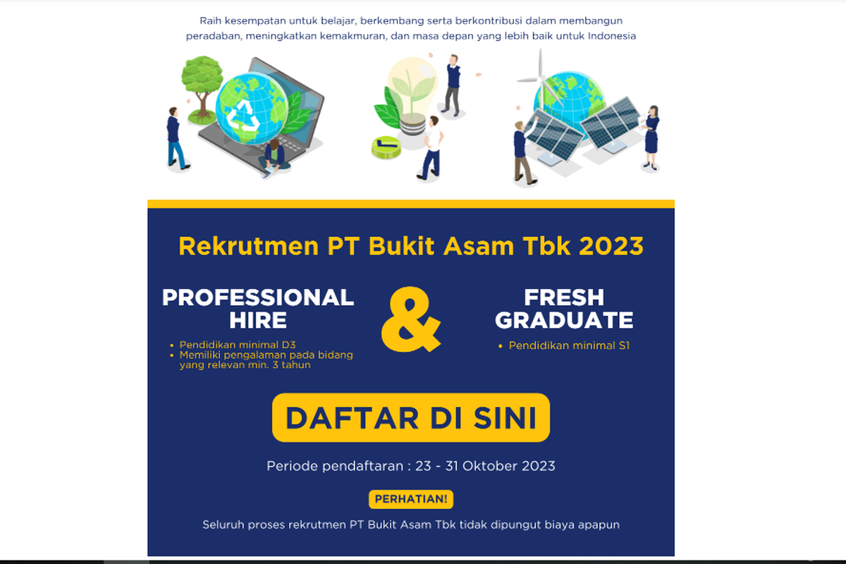 Rekrutmen BUMN Bukit Asam 2023 Resmi Dibuka, "Fresh Graduate" dan ...