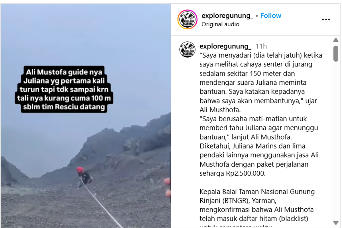 Pemandu Juliana Marins Di-blacklist Usai Insiden Rinjani, Begini Kronologi Versi Guide Ali Musthofa