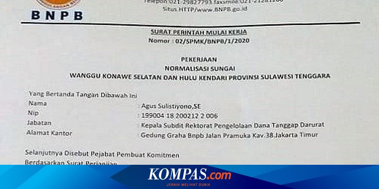 [HOAKS] Surat Perintah BNPB Terkait Normalisasi Sungai Sulawesi Tenggara