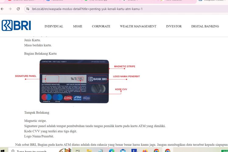 Foto : Letak CCV Kartu Debit BRI, Jangan Keliru