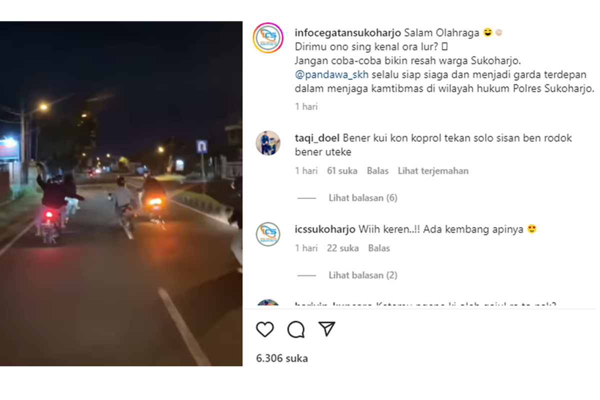 Viral, Video Gerombolan Pengendara Motor Ugal-ugalan di Sukoharjo, Ini Kata Polisi