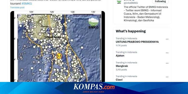 Gempa Magnitudo 5,5 Guncang Melonguane Sulut, Tak Berpotensi Tsunami