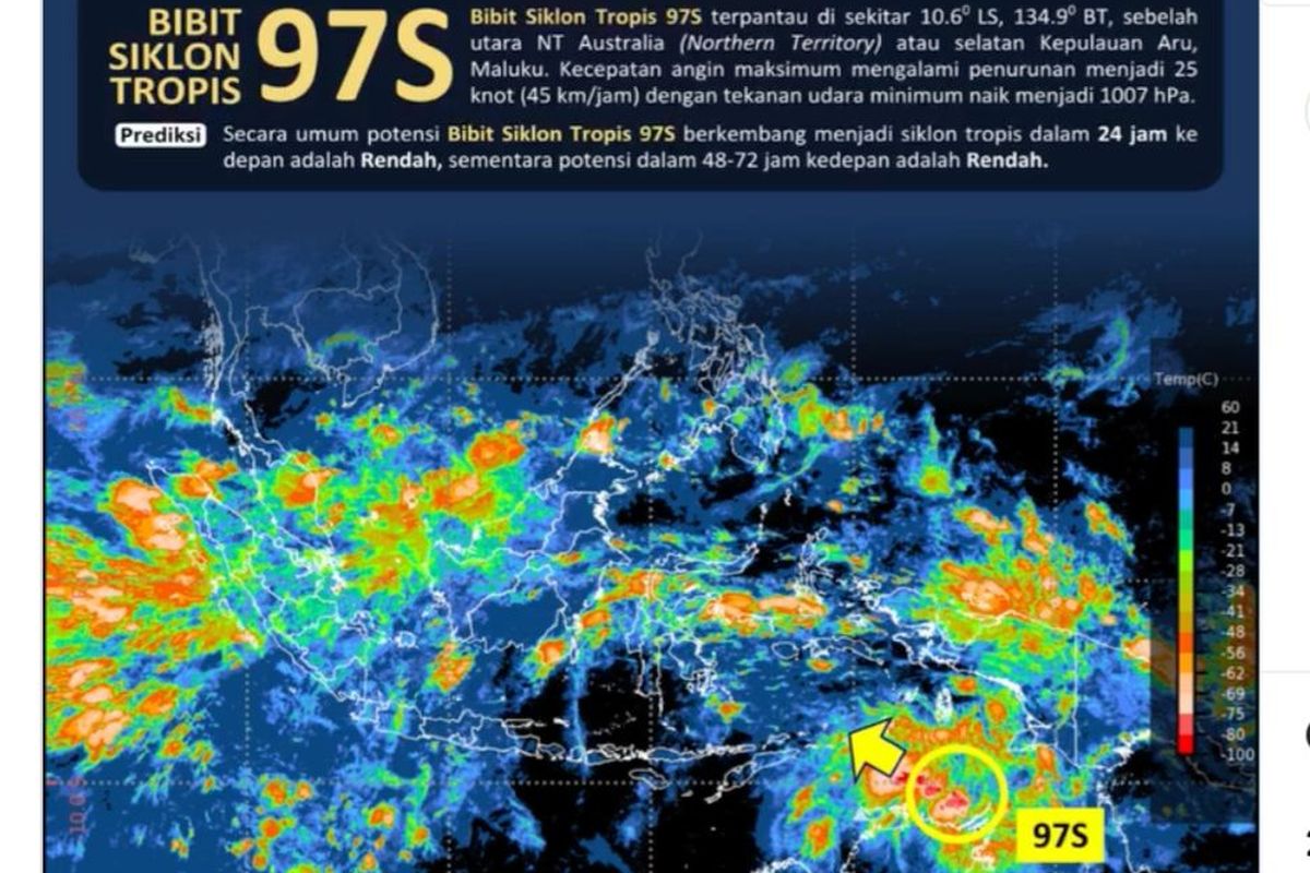 Bibit Siklon Tropis 97S Terdeteksi di Indonesia, BMKG Ungkap Dampaknya di Sejumlah Wilayah
