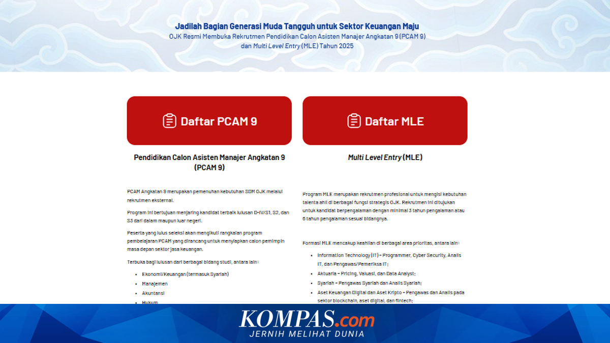 Rekrutmen PCAM OJK 2025 Resmi Dibuka, Ini Link dan Cara Daftarnya