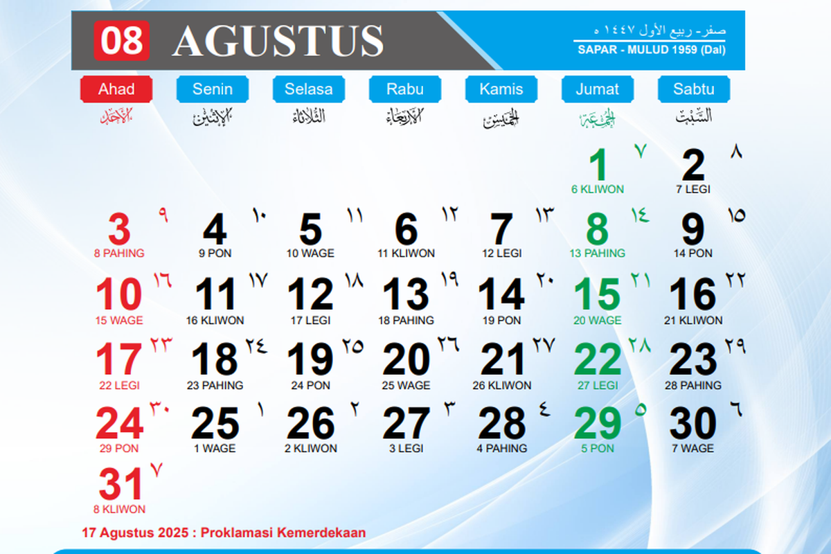 Kalender Agustus 2025, Apakah Hari Kemerdekaan Indonesia Ada Cuti Bersama?
