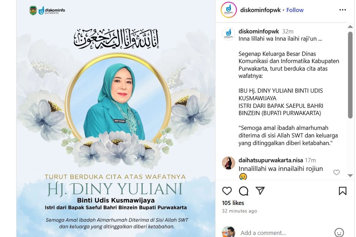 Istri Bupati Purwakarta Meninggal Dunia, Dikenal Dermawan dan Rendah Hati