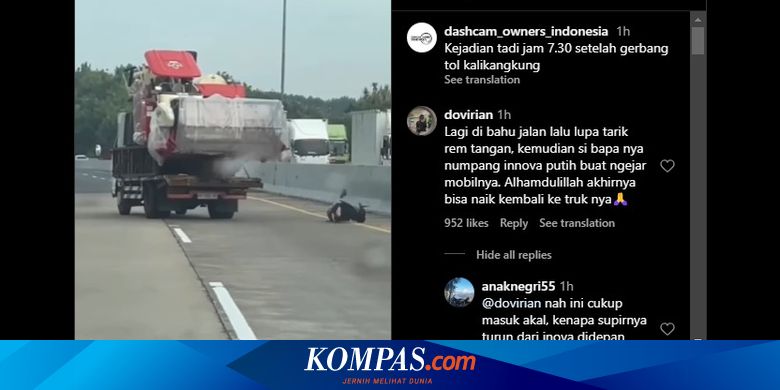 Video Viral, Sopir Truk Lari Kejar Truknya yang Meluncur di Tol