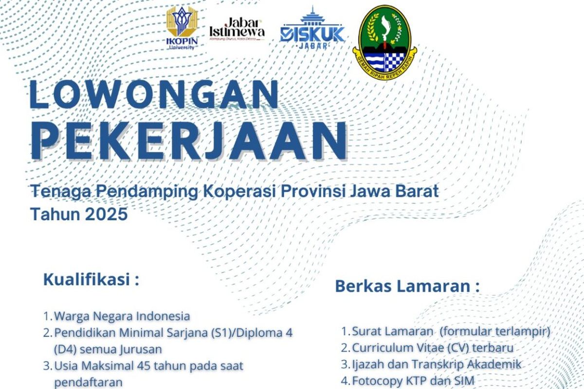 Lowongan Tenaga Pendamping Koperasi Jabar Dibuka, Simak Syarat dan Cara Daftarnya