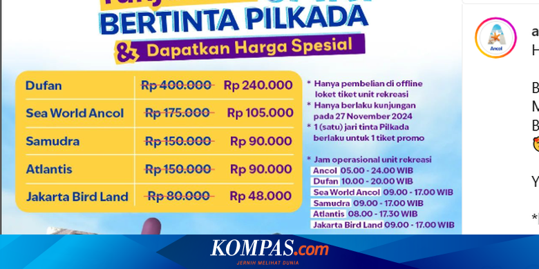 9 Promo Pilkada 2024 Khusus Wisata, Ada Ancol, Dusun Semilir, dan TMII