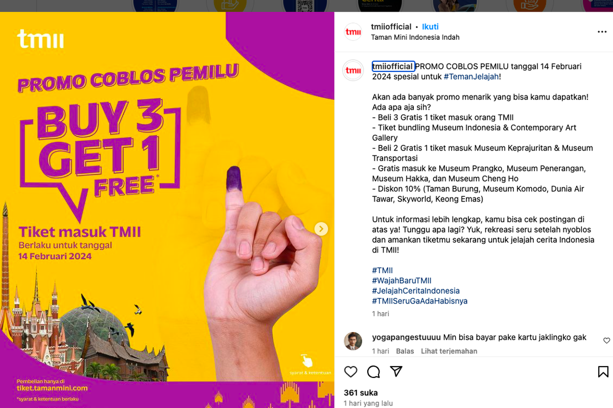 Promo Pemilu 2024: Ada Tempat Wisata dan Bioskop, Cukup Tunjukkan Tinta ...