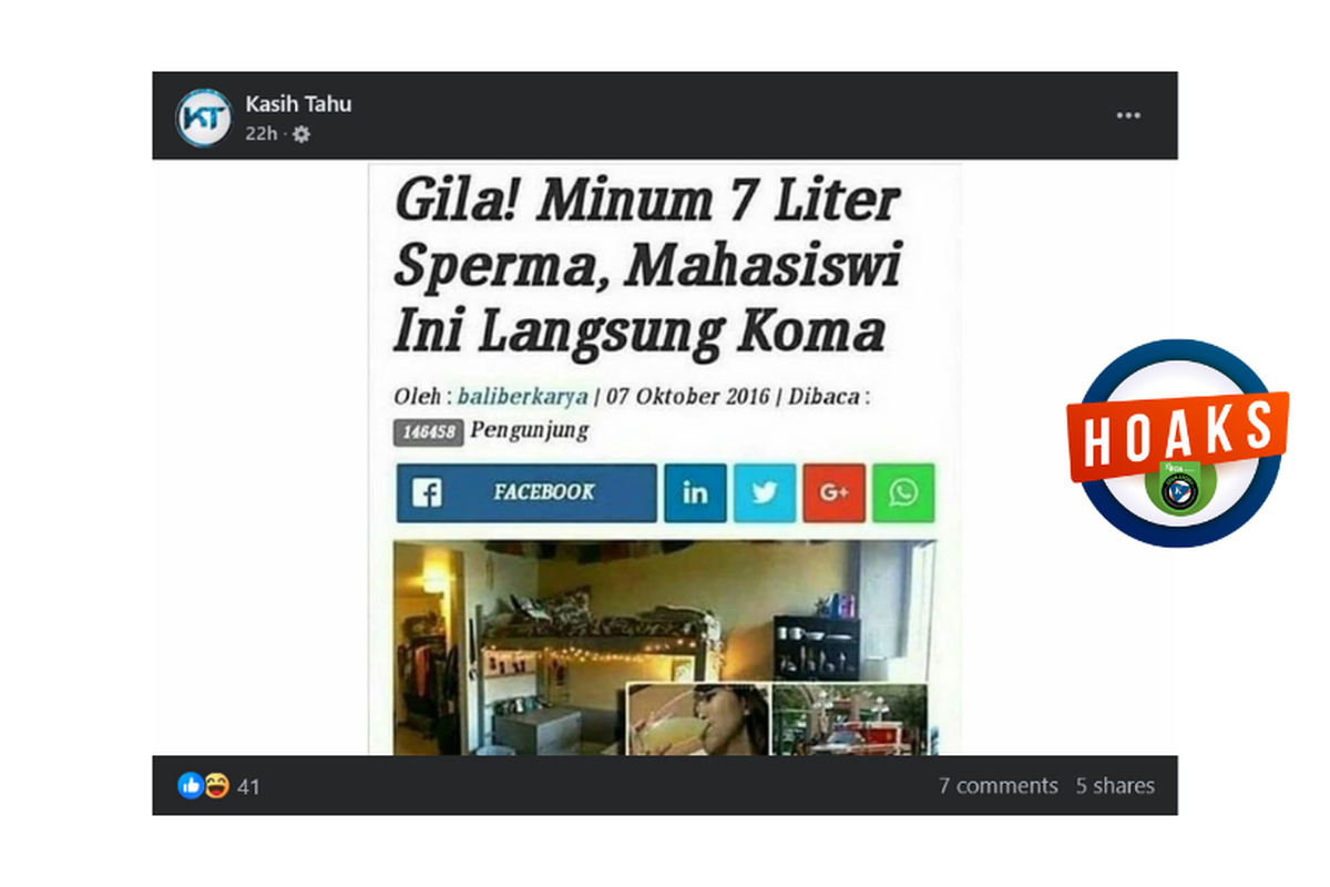 INFOGRAFIK: Hoaks Mahasiswi Koma Setelah Minum 7 Liter Sperma, Cek Faktanya