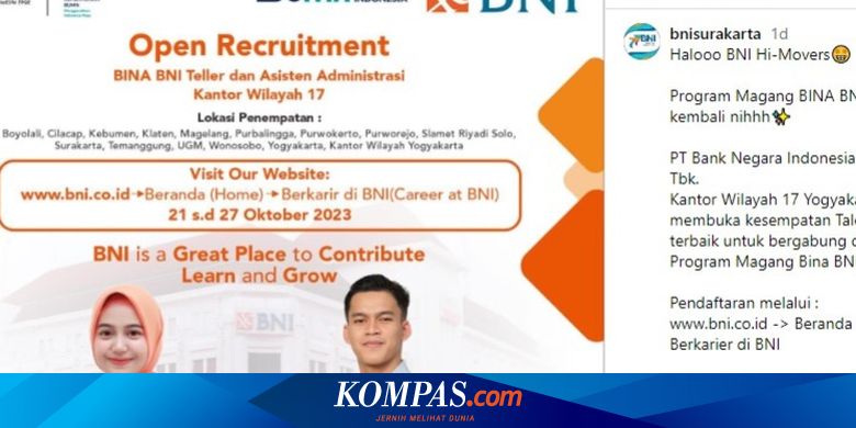 BNI Buka Pendaftaran untuk Program Magang BINA BNI 21-27 Oktober 2023 ...
