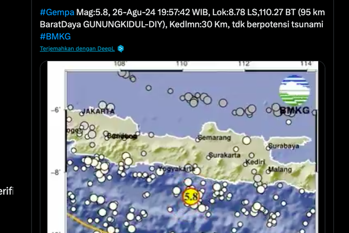 Gempa Bumi M 5,8 Guncang Gunungkidul DIY