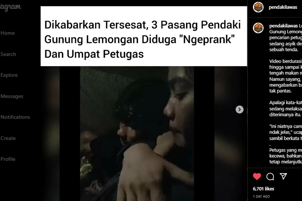 Pendaki Dilaporkan Tersesat di Gunung Lemongan, Ternyata Cuma "Prank" Halaman all - Kompas.com