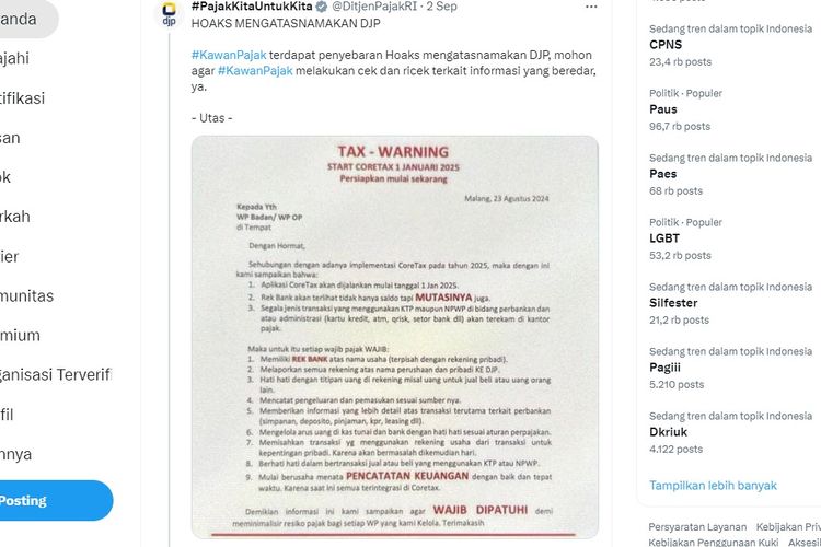 Foto : Waspada, Beredar Surat Palsu Sebut Ditjen Pajak Dapat Akses ...