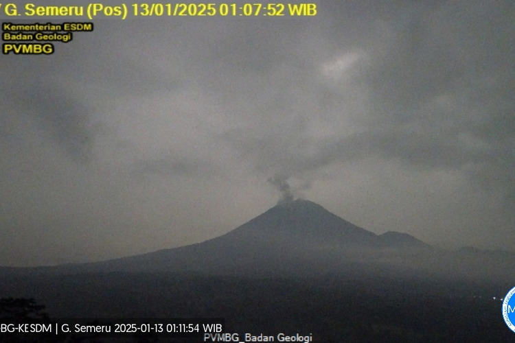 Foto : 5 Kali Erupsi, Gunung Semeru Keluarkan Kolom Abu Setinggi 700 Meter