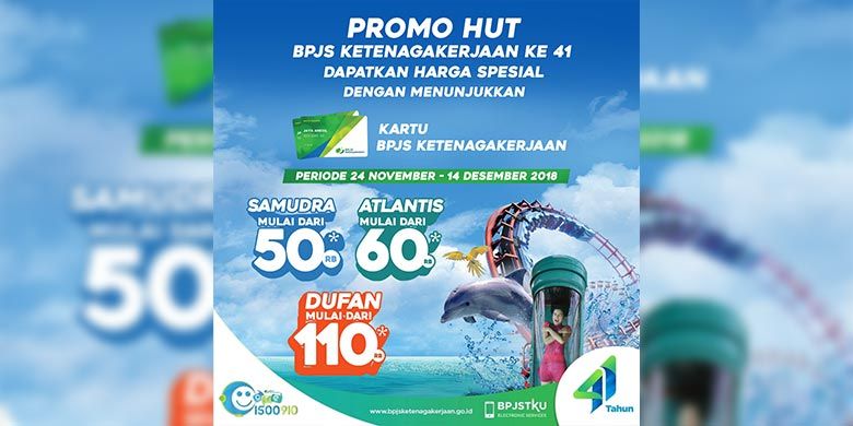 Sambut HUT 41 Tahun BPJS Ketenagakerjaan, Diskon Hingga 50% di Ancol