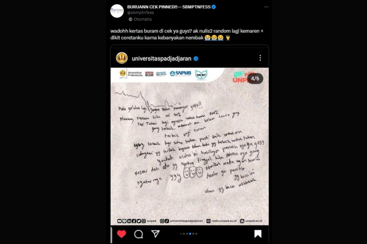 Viral, Twit Unpad Periksa Kertas Buram Peserta UTBK, untuk Apa?