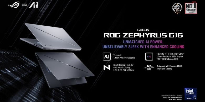 ASUS ROG Zephyrus G16 GU605, Laptop Gaming Tipis dengan Layar OLED Premium