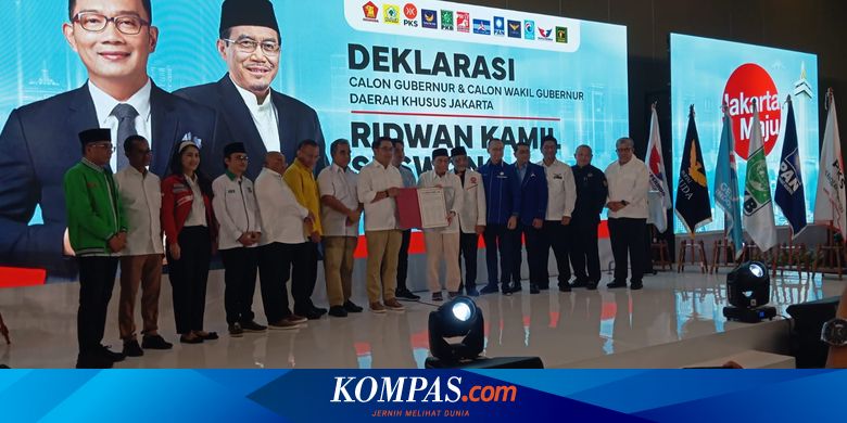Ridwan Kamil-Suswono Dideklarasikan Maju Pilkada Jakarta, Didukung 12 Partai