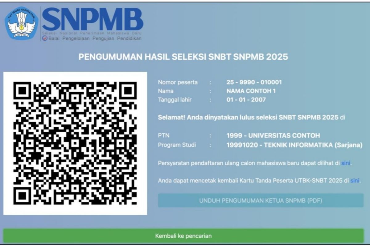 Ciri-ciri Tampilan Laman SNPMB Kalau LoLos UTBK SNBT 2025