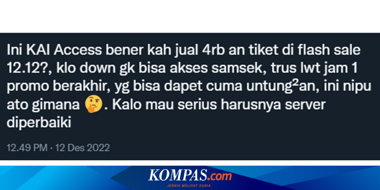 Ramai soal Aplikasi KAI Access Dikeluhkan "Down" Saat Promo Tiket 12.12