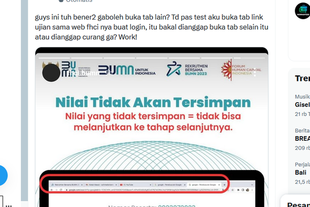 Benarkah Membuka Tab Lain untuk Login Saat Tes Rekrutmen BUMN Dianggap ...