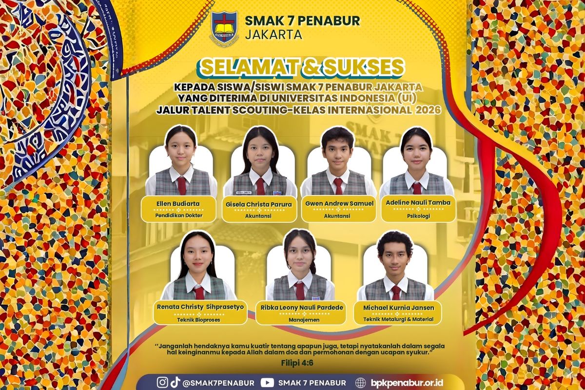 7 Siswa SMAK 7 Penabur Masuk Kelas Internasional UI 2026 lewat Jalur ...