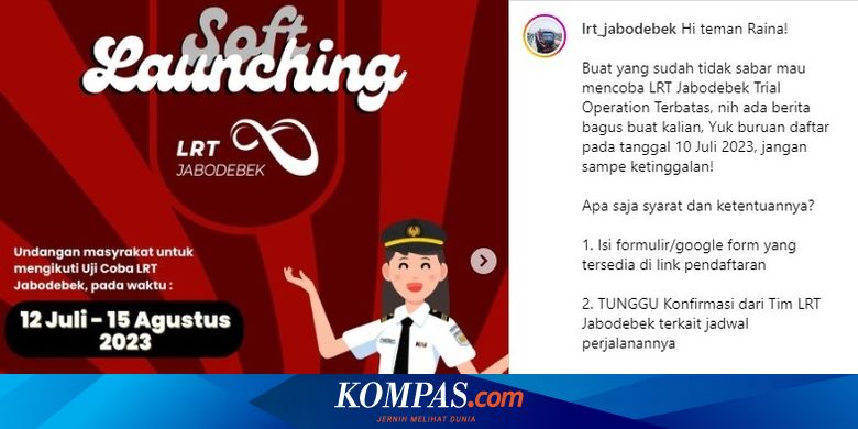 Link Pendaftaran Uji Coba LRT Jabodebek Tarif Rp 1 Beserta Cara Daftarnya