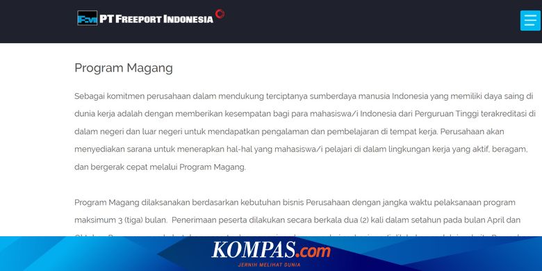 Freeport Indonesia Buka Program Magang Mahasiswa D4, S1, dan S2