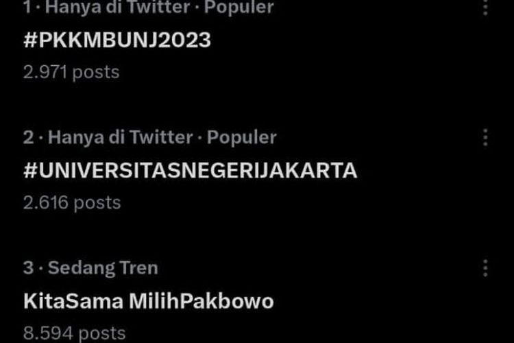 Trending Topic Twitter Indonesia, PKKMB 2023 UNJ Diikuti 5.496 Maba