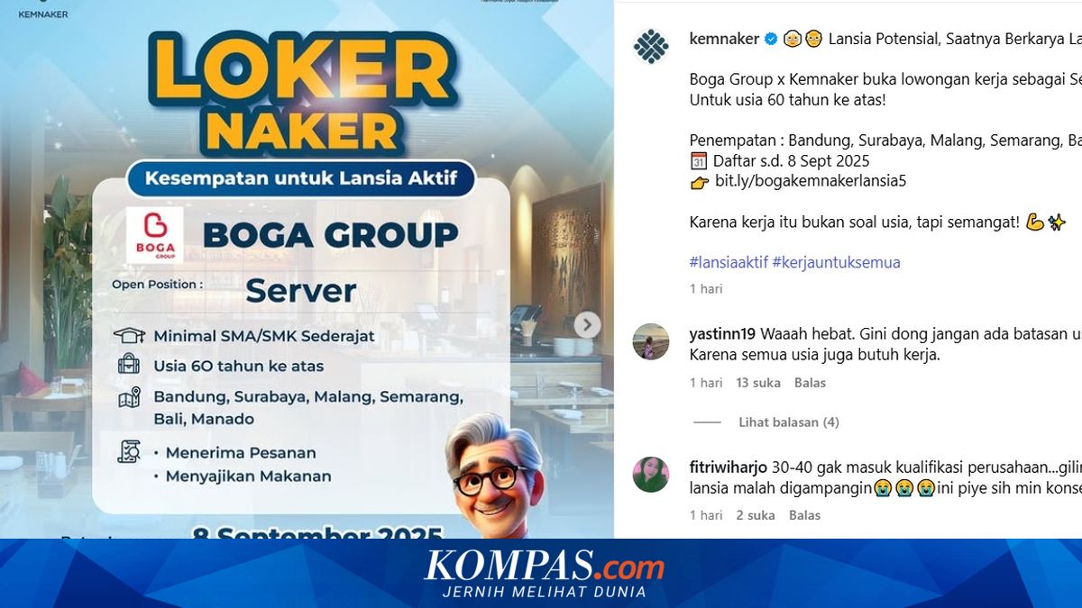 Lowongan Kerja Boga Group Khusus Lansia, Cek Syarat dan Penempatannya