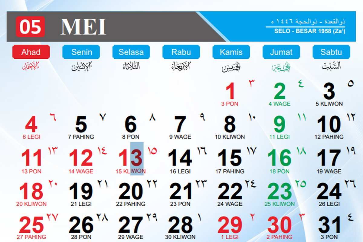 Kalender Jawa Hari Ini 24 Mei 2025 Dilengkapi Weton dan Penanggalan Hijriah