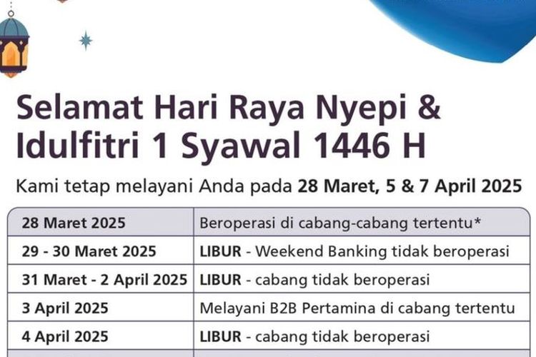 Jadwal Operasional Bank BCA Saat Libur Lebaran 2025, Catat Tanggalnya